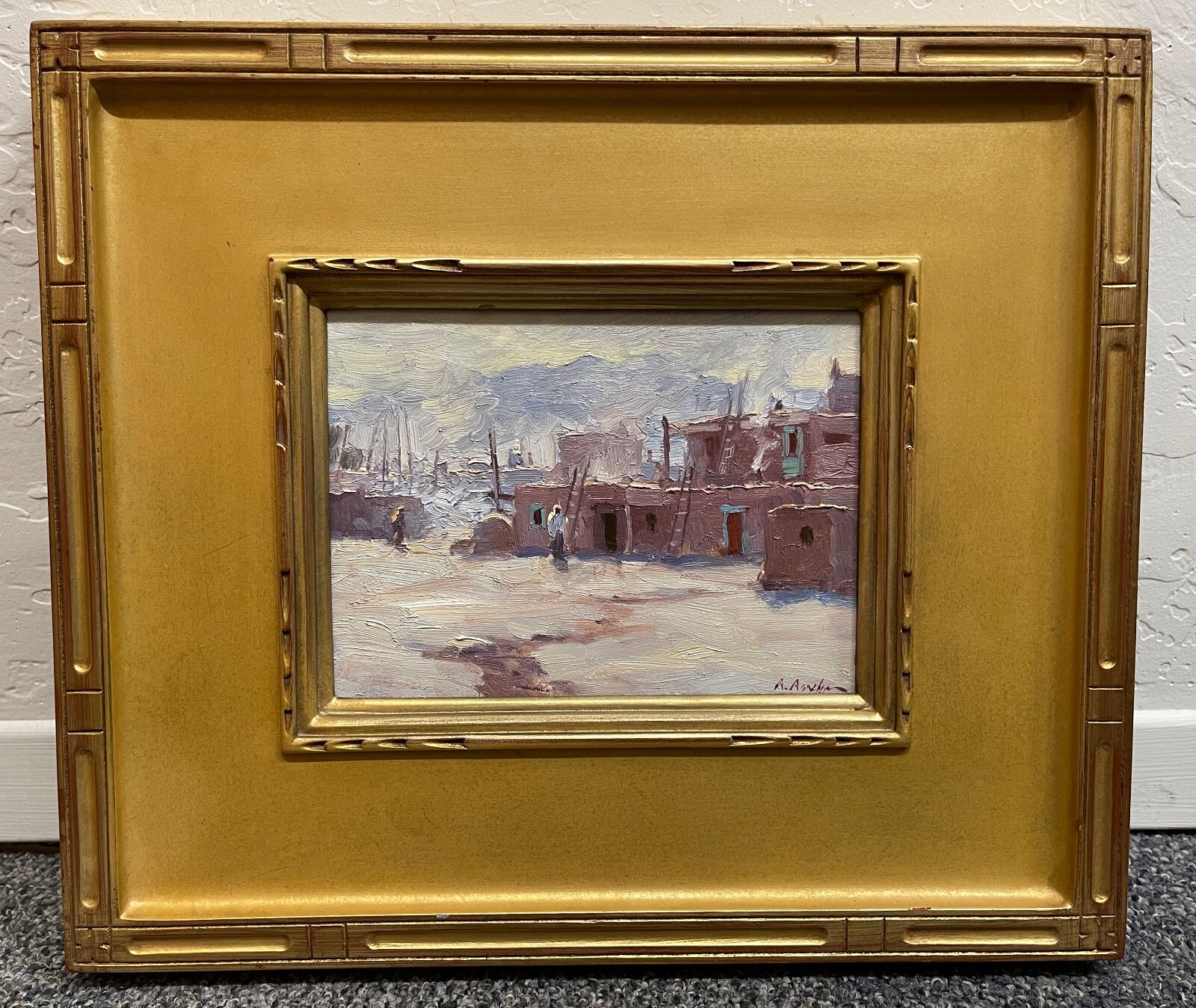 Ron Rencher "Taos Pueblo, Winter" Original Oil Painting 6" x 8 ...