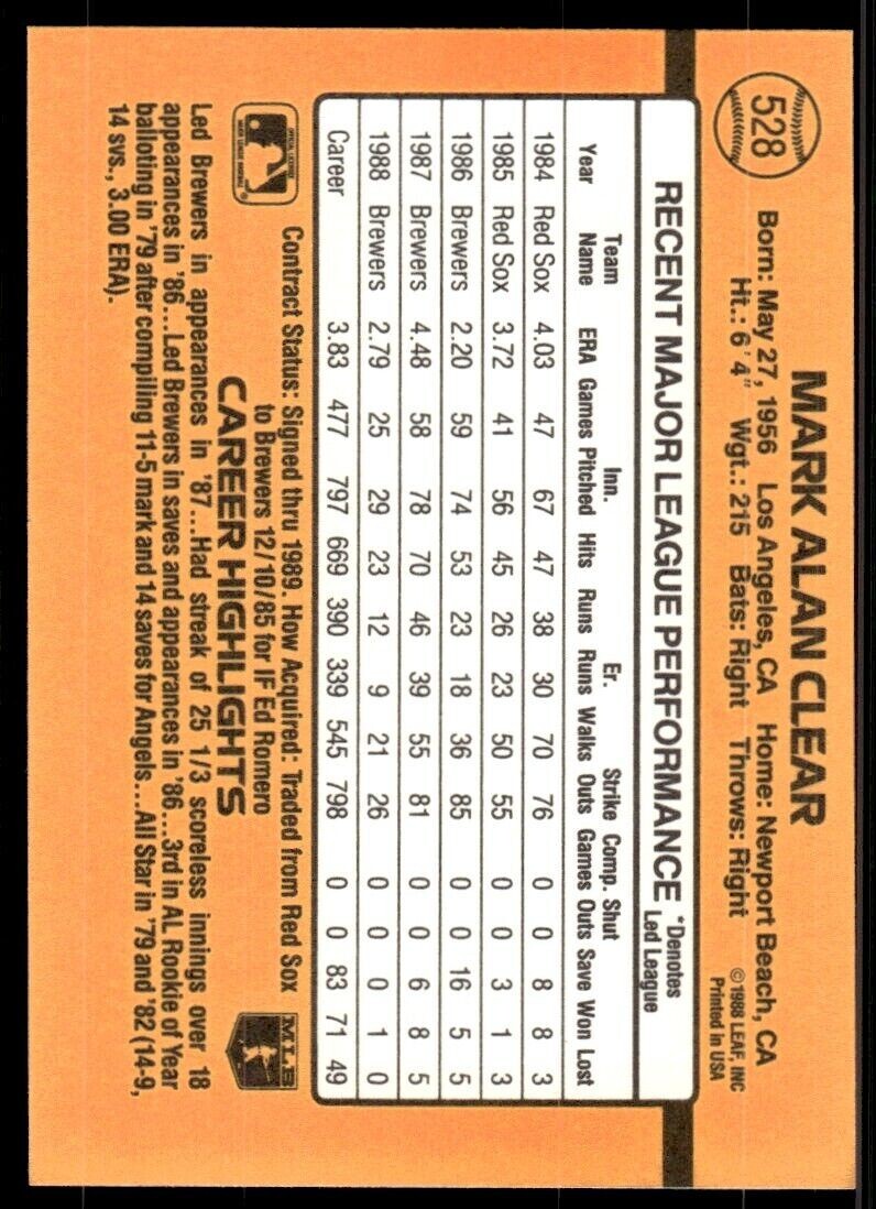 1989 Donruss Mark Clear Milwaukee Brewers #528 | eBay