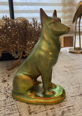 Zsolnay Eosin Porcelain Dog Green Iridescent German Shepherd Malanois ...