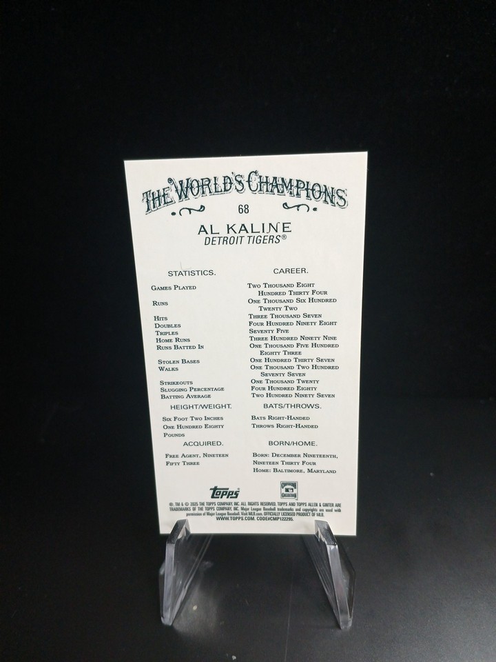 2025 Topps Allen & Ginter Al Kaline Orange Chrome Mini #19/25 No.68 ...