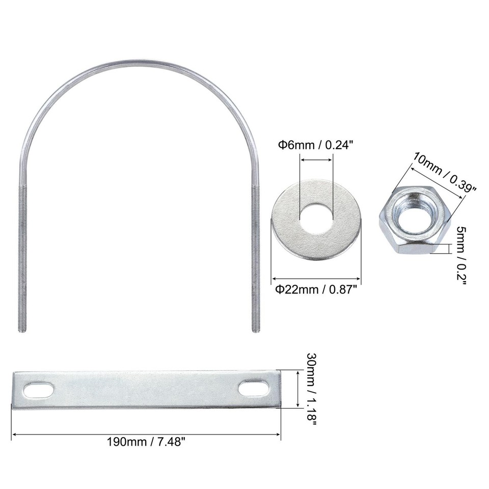 Round U-Bolt 142mm Inner Width 180mm Length Steel M6 with Nut Plate ...