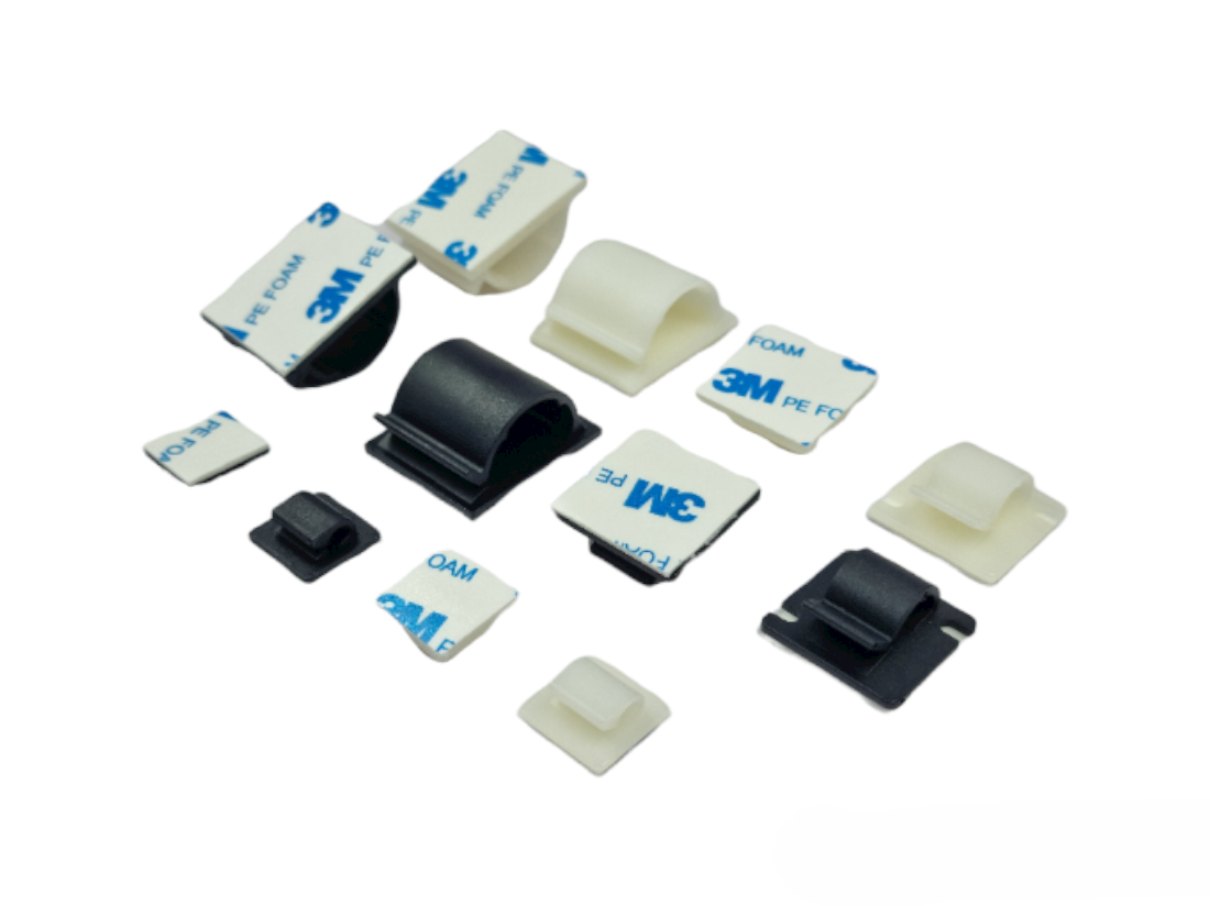 3M Self Adhesive Nylon Cable Clips Wire Conduit White & Black 16mm 25mm ...