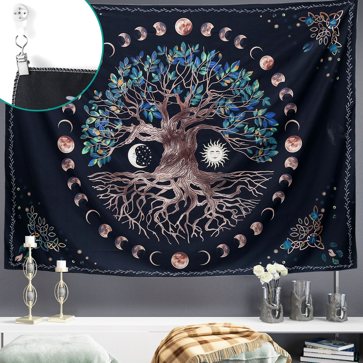Tree of Life Tapestry Hanging Sun Moon Tapestry Aesthetic Tapestry Wall ...