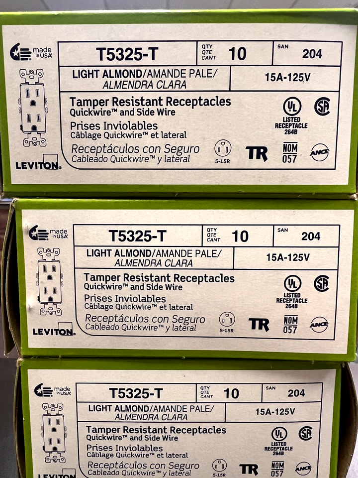 10-PACK Leviton T5325-T Tamper Resistant Receptacles Outlet 15A-125V | eBay