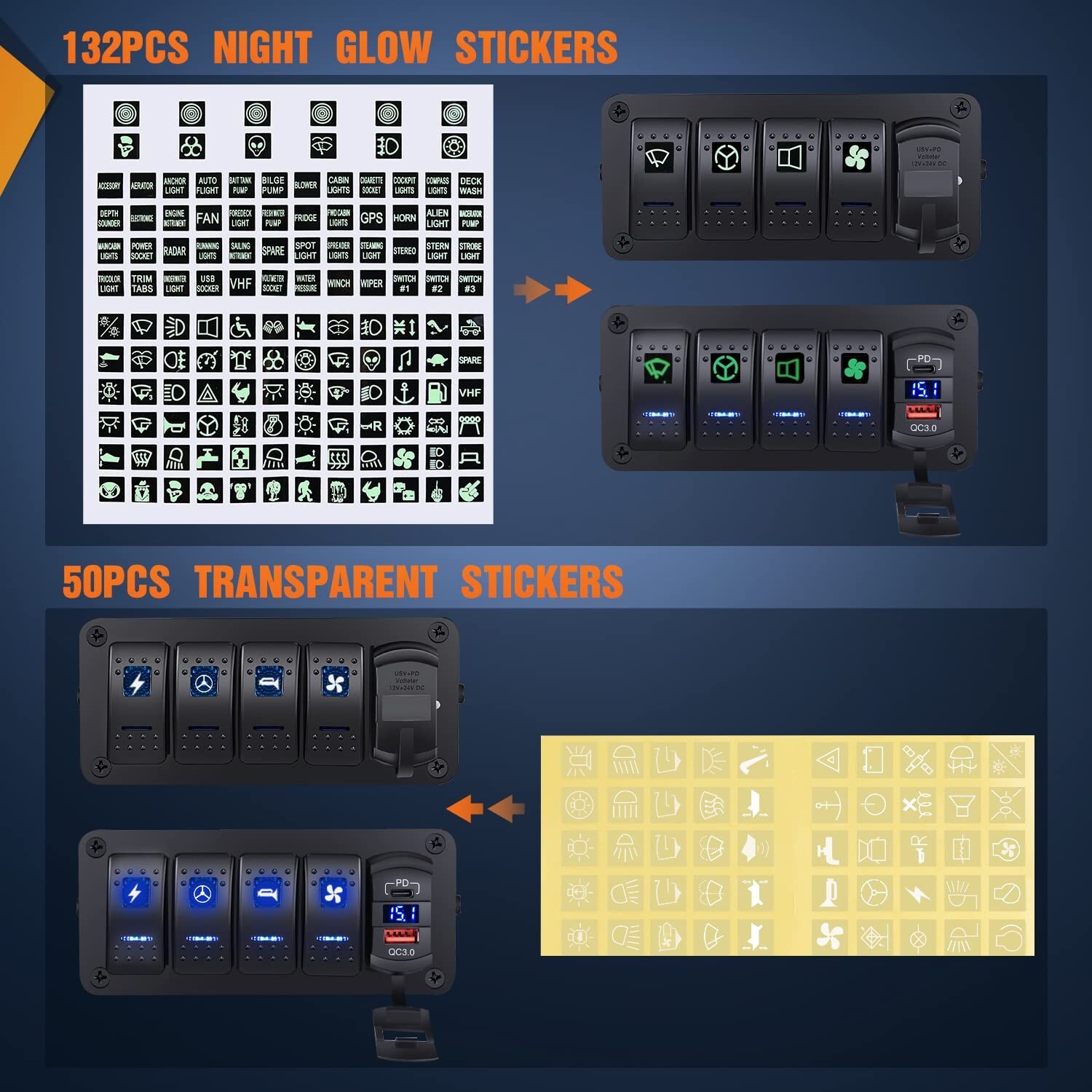 Nilight 4 Gang Rocker Switch Box 12V SPST ON Off Switch PD Type C and ...