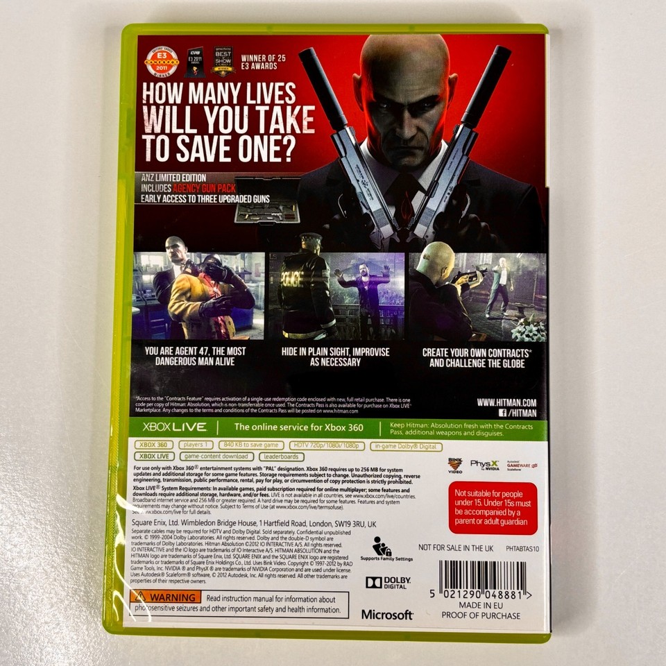 Hitman Absolution ANZ Limited Edition Xbox 360 PAL Complete With Manual ...