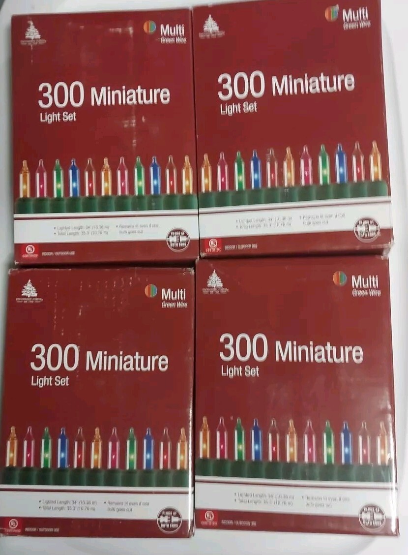 Lot of 4 - 300 Mini Christmas Lights, 1200 Total Lighted Length Multi ...