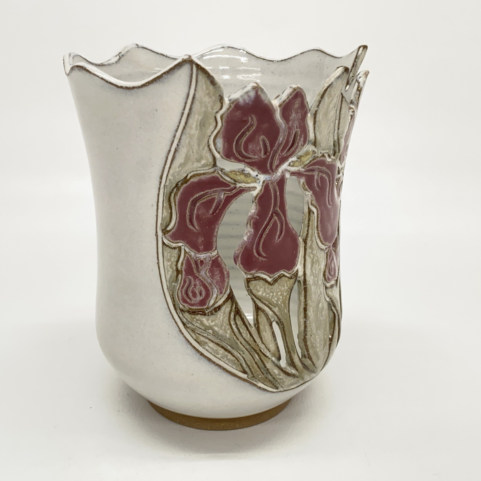 Davis Studio Art Pottery 6" Reticulated Vase Candle Holder Lilies ...