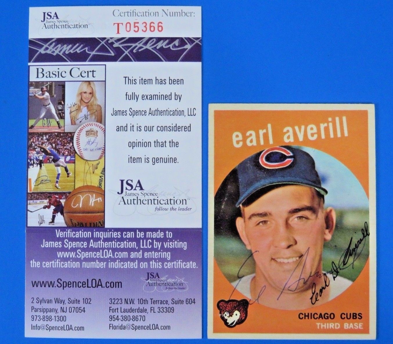 EARL AVERILL SIGNED 1959 BASEBALL CARD #301 ~ JSA T05366 ~ | eBay