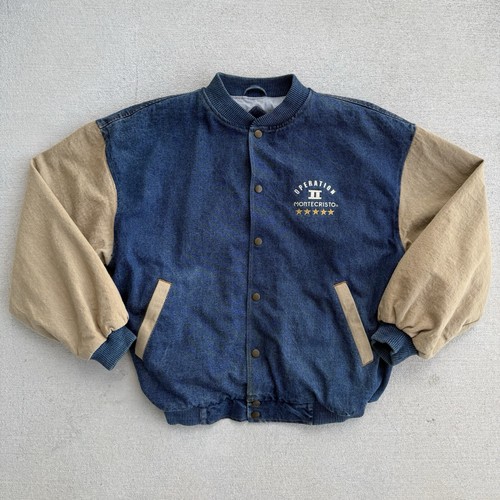 Vintage 90s Denim Jean Varsity Bomber Jacket Large Blue | eBay