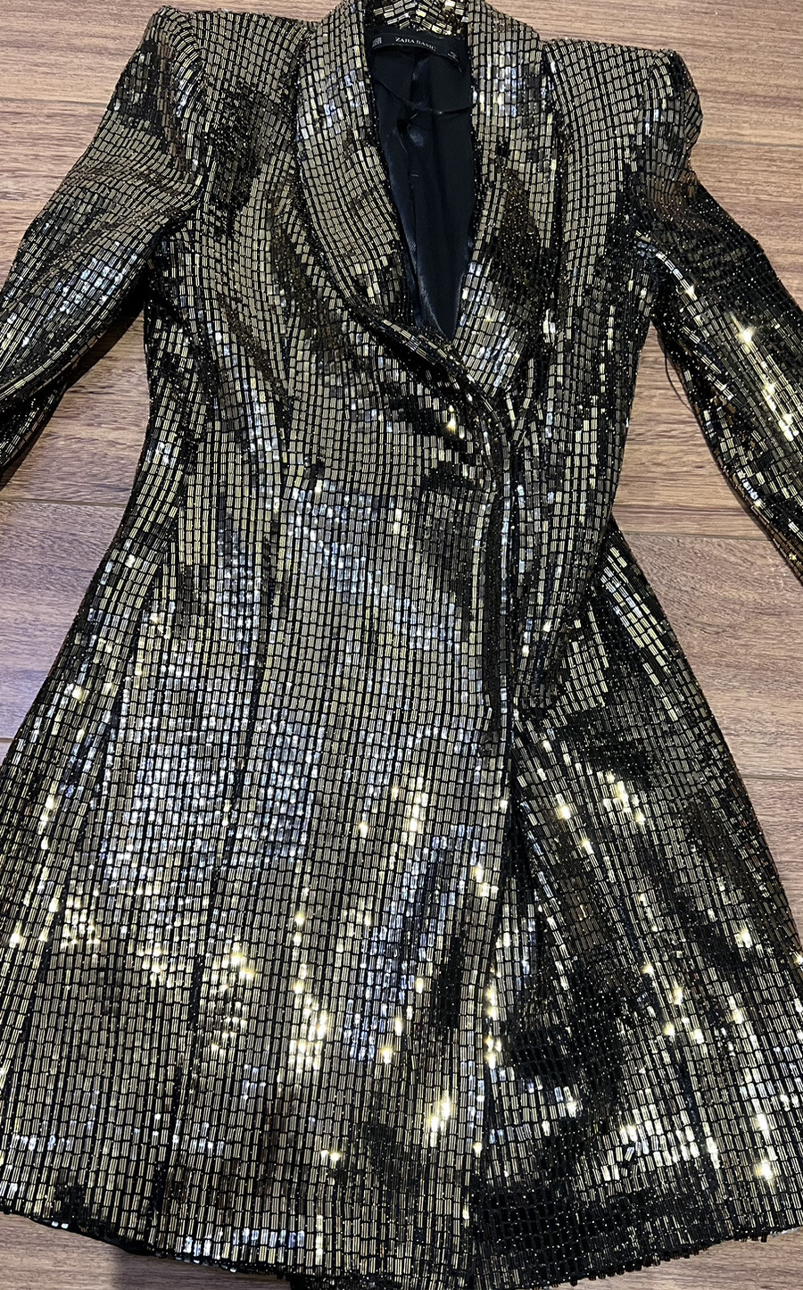 ZARA Gold Mirror Sequin Embellished Wrap Blazer Tuxed… - Gem