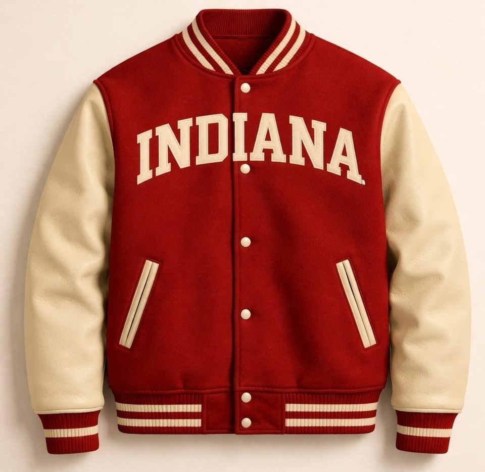 Letterman Indiana Red varsity jacket with cream color Leather sleeves ...
