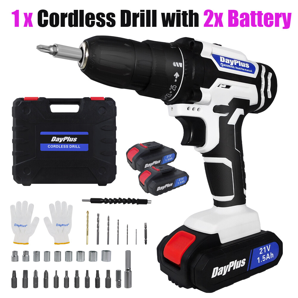 Dayplus Cordless Drill 21V Set Screwdriver Combi DIY Kit Lithium Ion ...
