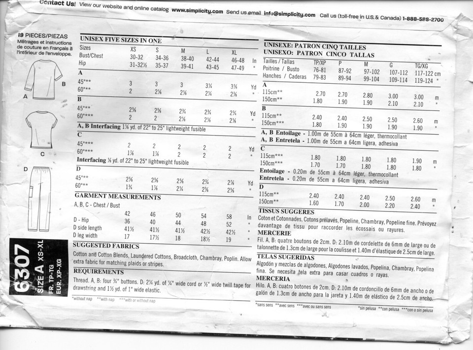 New Look 6307 Unisex Scrubs Sewing Pattern - Size A (XS-XL) Uncut | eBay