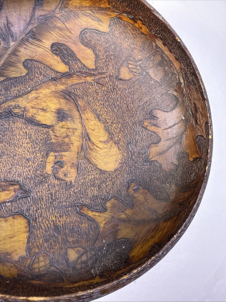 Pyrography Art Wood Bowl Aesthetic Arts & Crafts, Folk, 1900’s. Signed ...