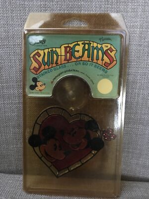 Disney Sun Beams Mickey and Minnie Mouse Stained Glass Heart Window ...