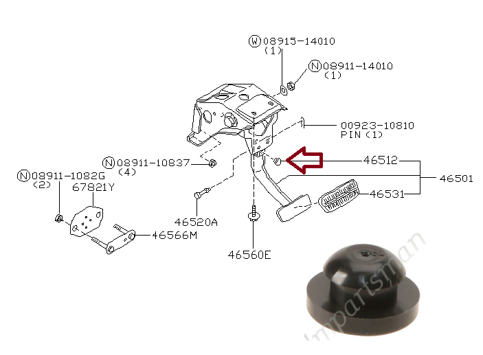 Genuine Infiniti Nissan Brake Pedal Stop 46584-5P010 Black fits ...