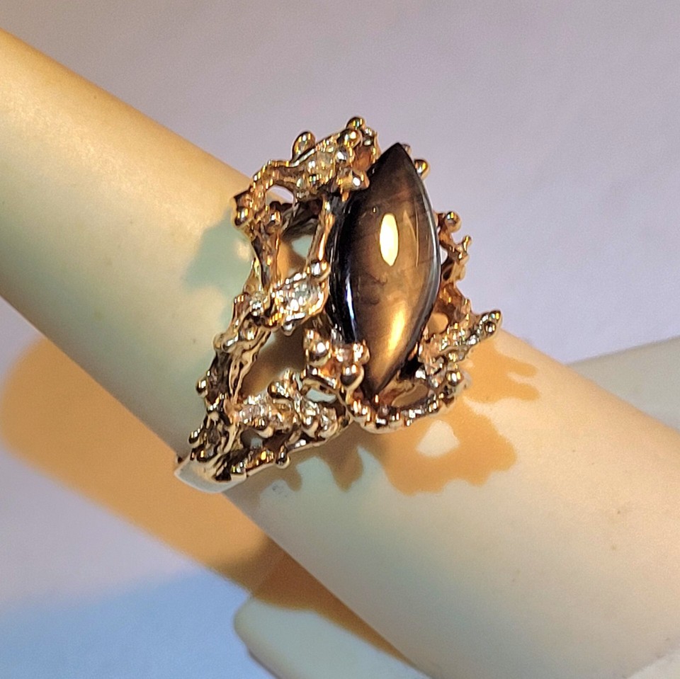 14k Yellow Gold Natural Black Star Sapphire Brutalist Freeform Nugget ...