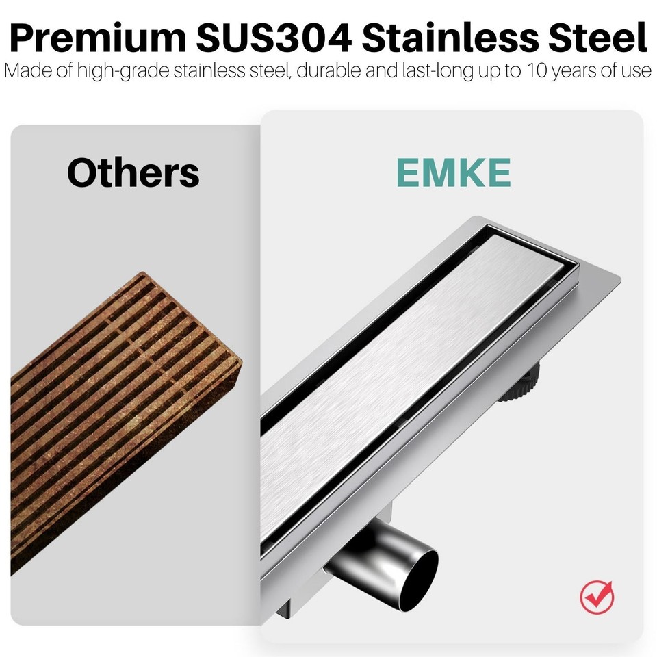EMKE Wet Room Linear Shower Floor Drain Stainless Steel Channel Gully ...