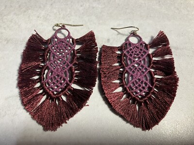 Women’s Hook Earrings With Maroon Metal Center and maroon fringe tied ...