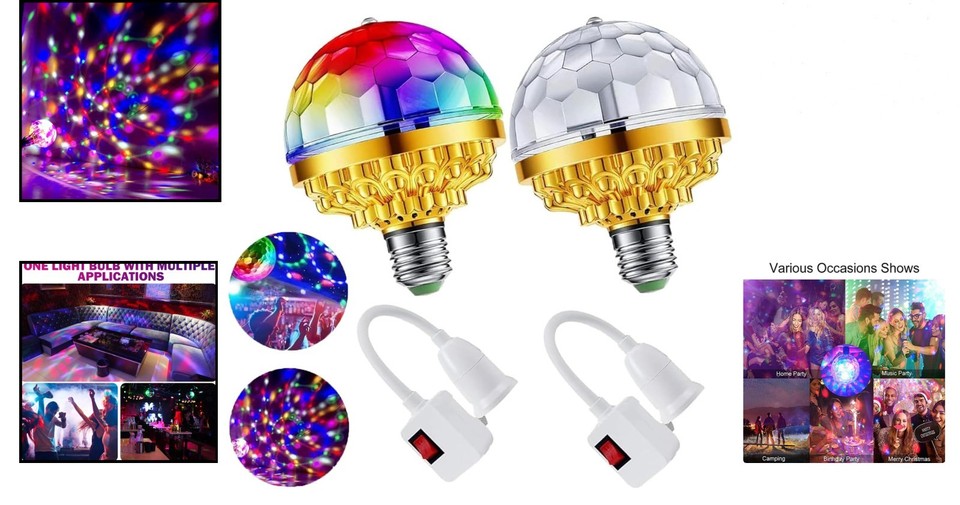 Dual Pack of Colorful Rotating Disco Ball LED Lights - Safe & Energy ...