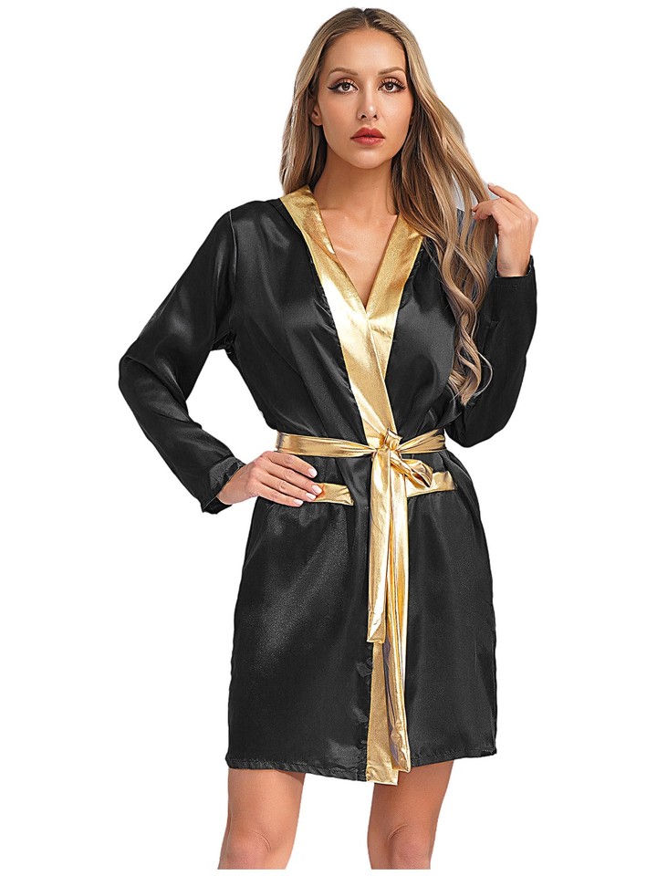 Womens Hooded Cloak Sport Costume Metallic Boxing Robe Adult Outfits ...