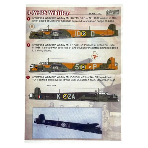 Print Scale 1/72 Armstrong Whitworth 38 Whitley Decals 72-099 | eBay