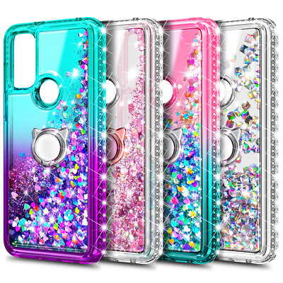For Motorola Moto G Go Case Glitter Ring Phone Cover w/ Tempered Glass ...