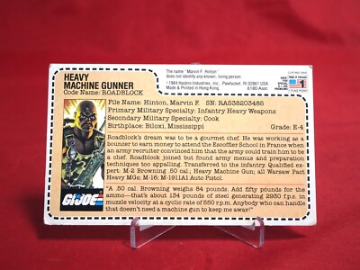 GI Joe File Card ROADBLOCK JC Penney Mail Away Red Back Original Uncut ...