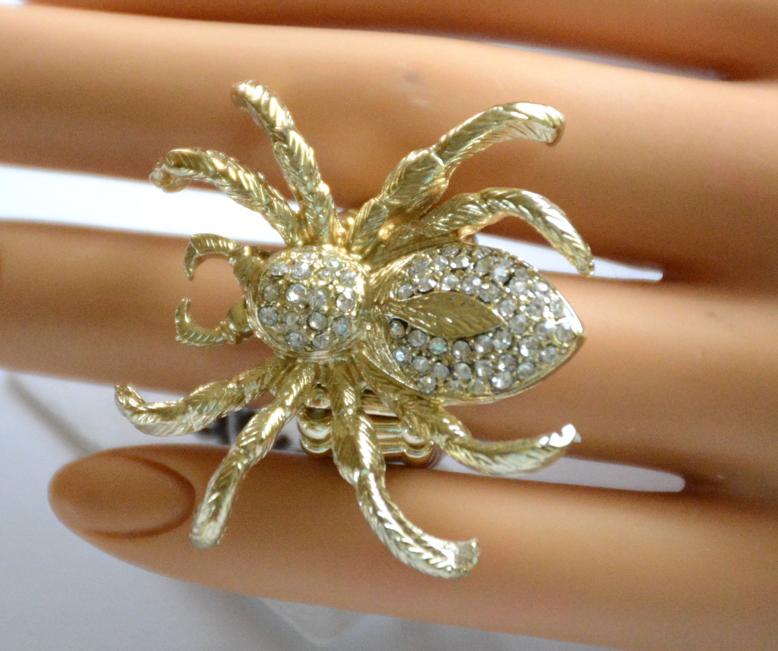 Halloween Spider Shaped Ring w Crystals on Stretch Link Band / Choose ...