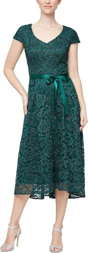 Alex Evenings Dress Tea Length Embroidered Illusion Green sz 18 NEW NWT ...