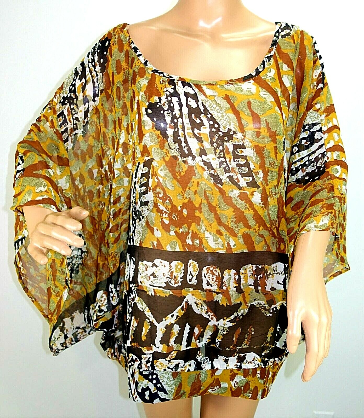 Unique Spectrum Women Plus Size 1x 2x 3x Sheer Chiffon Beige Tunic Top ...