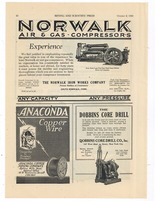 1920 Norwalk Iron Works Ad: Air & Gas Compressors - South Norwalk ...