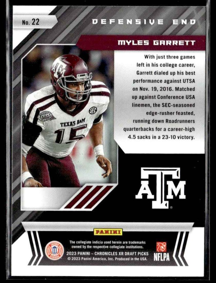 2023 Panini Chronicles Draft XR Green Myles Garrett Texas A&M Aggies ...