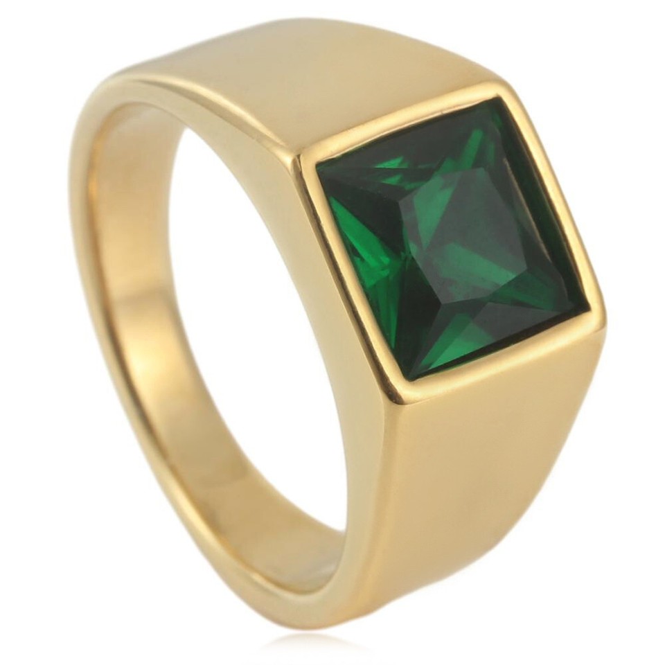 Men Women Square Cut Stone Signet Ring Stainless Steel Cocktail ...