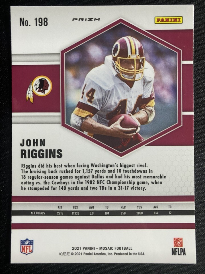 JOHN RIGGINS 2021 Panini Mosaic Orange Reactive Prizm #198 Redskins ...
