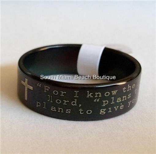 Jeremiah 29:11 Bible Verse Message Ring Black Stainless Steel Mens ...