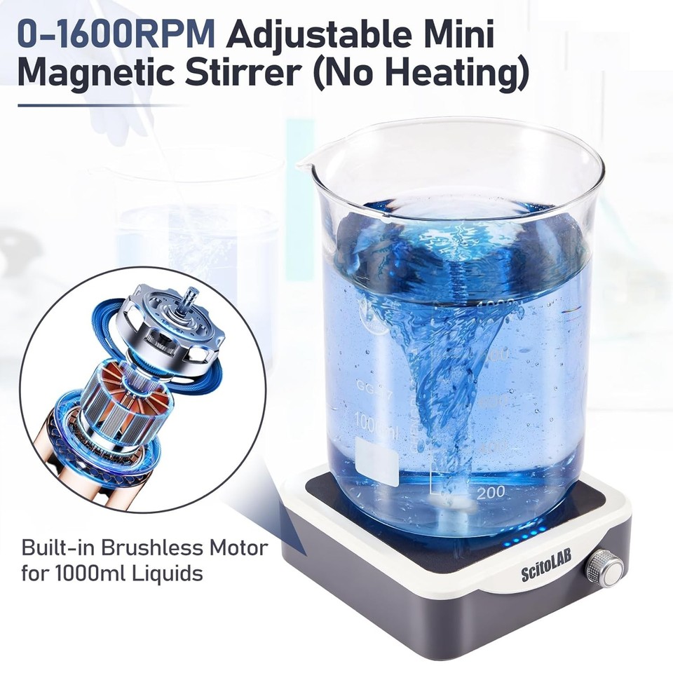 Magnetic Mixer Stirrer Vortex Mixer 1L 1600 RPM with Stir Bar Lab ...