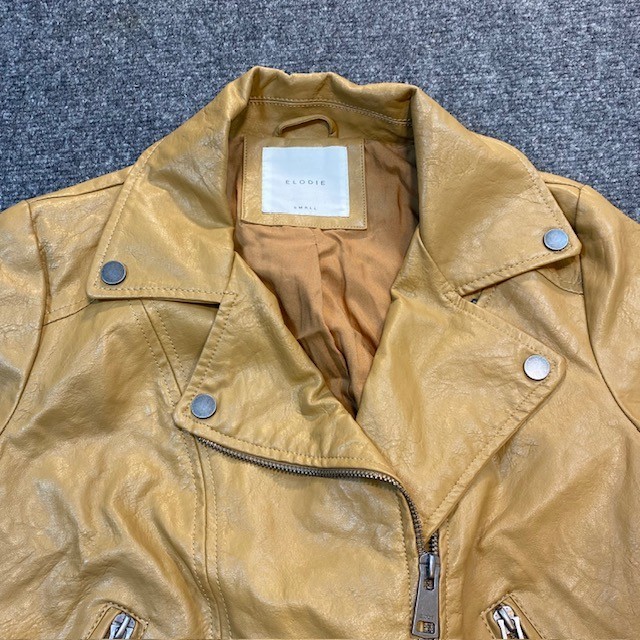 ELODIE Womens Tan Faux Leather Motorcycle Jacket Biker Coat Vegan Size ...