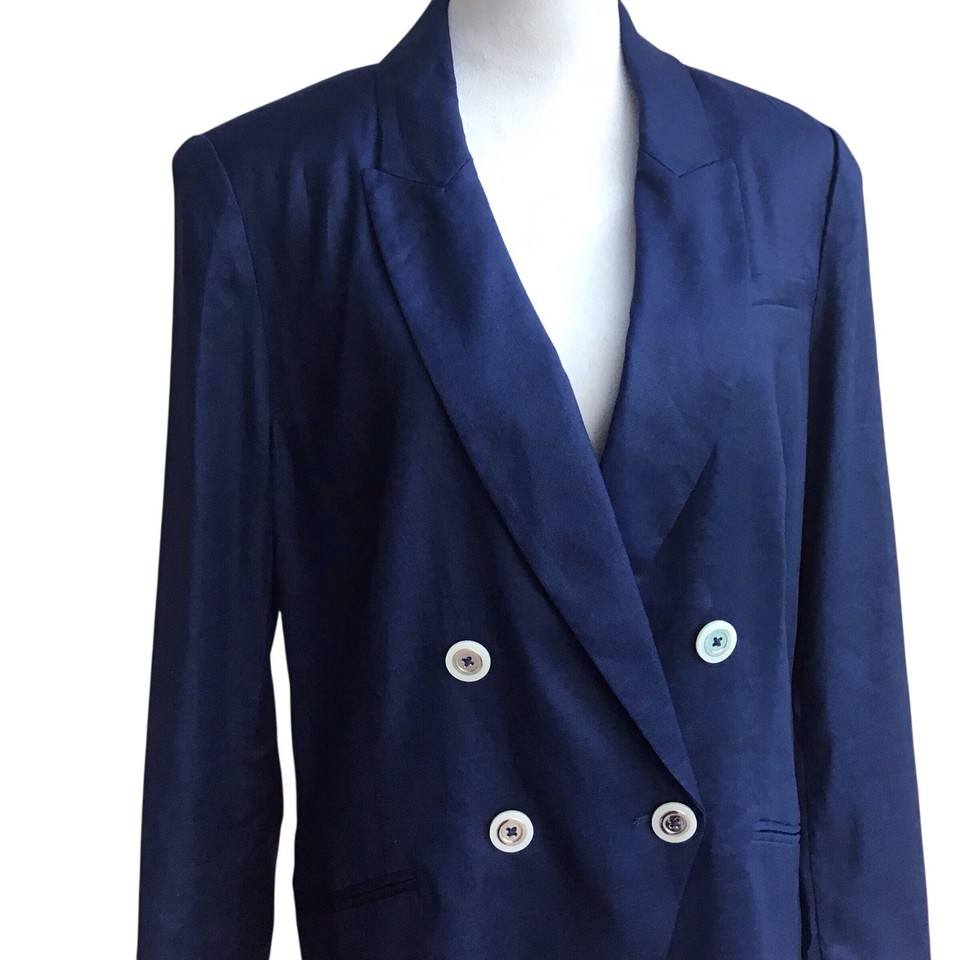 White House Black Market Linen Studio Blazer Color Officer Blue Women’s ...