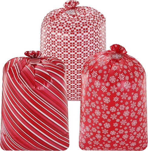 3 Large Red Christmas Plastic Gift Bags Jumbo Sacks Holiday Wrapping ...