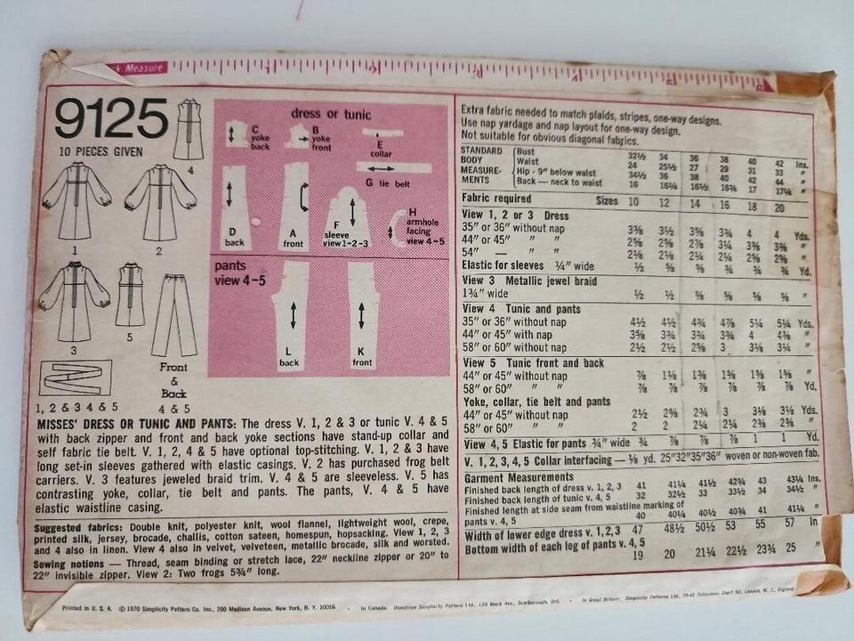 Simplicity Sewing Pattern #9125 - Misses Dress/Tunic and Pants - Size ...