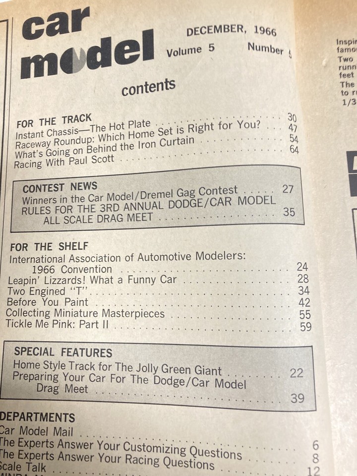 CAR MODEL MAGAZINE DEC 1966 VOL 5 # 5 CAR MODEL 3rd INTERNATIONAL DRAG ...