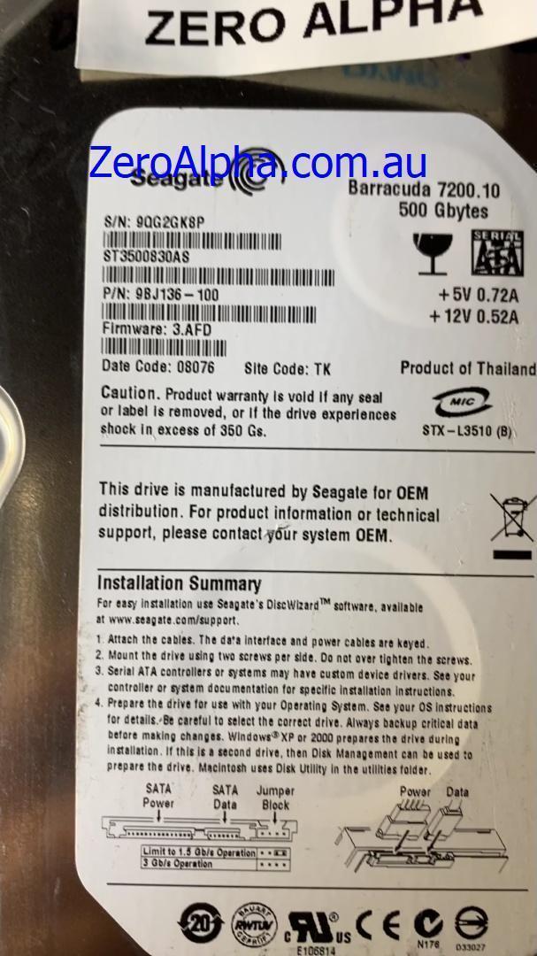 ST3500830AS, 9BJ136-100, 3.AFD, TK, 9QG2 Seagate Data Recovery Donor ...