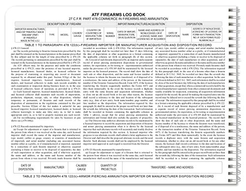 Federal Firearms License Log 100 Pages FFL Book Bound Record Landscape ...