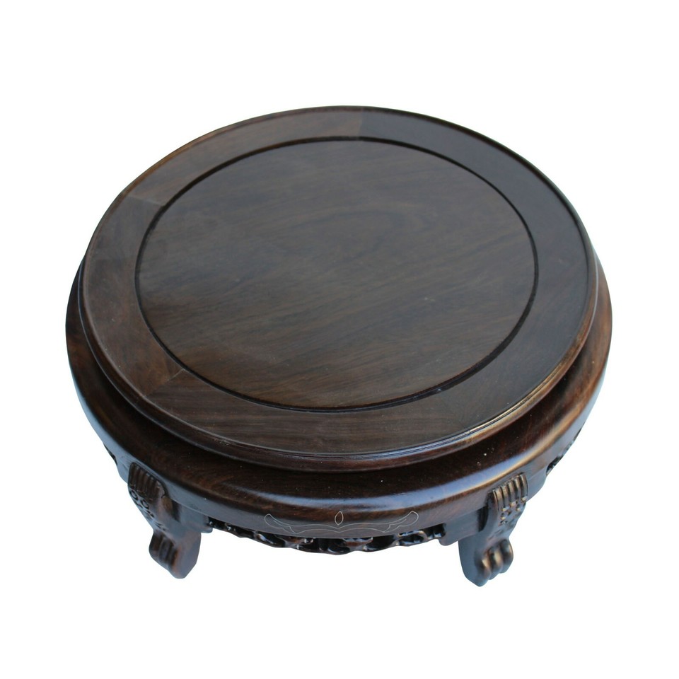 8.75" Chinese Brown Wood Round Table Top Stand Display Easel Silver ...