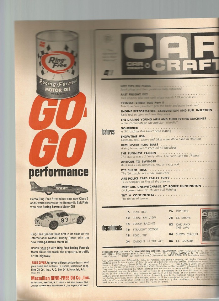 CAR CRAFT April 1966-Tasca Ford Mustang Funny Car-Millwinders Houston R ...