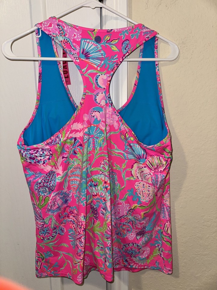 Lilly Pulitzer MINA BRA TANK Pink Isle SHELL ME SOMETHING GOOD Size XL ...