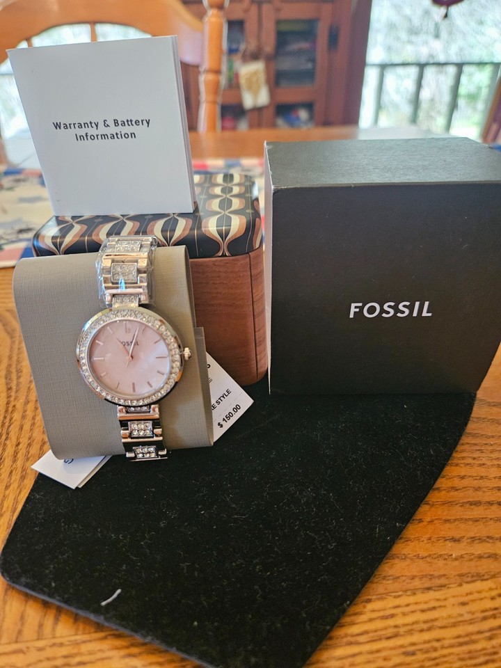 FOSSIL KARLI CRYSTALS SILVER Pink Dial Women’s BQ3182 WATCH | eBay