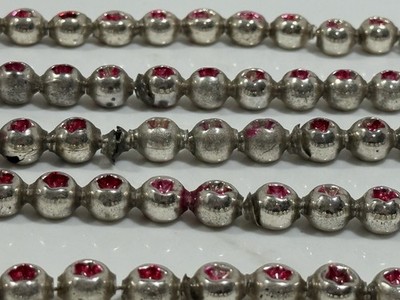 Antique German Glass Garland Silver Double Indent Beads 84” Feather ...
